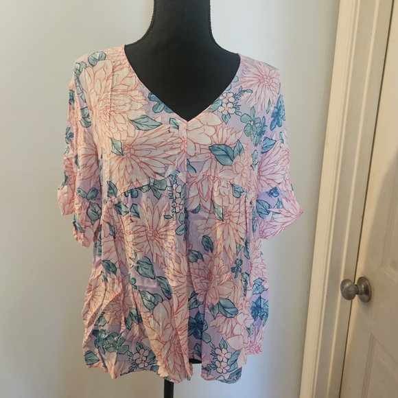 ANDREE BY UNIT | Tops | Andree By Unit Pink And Blue Floral Blouse ...